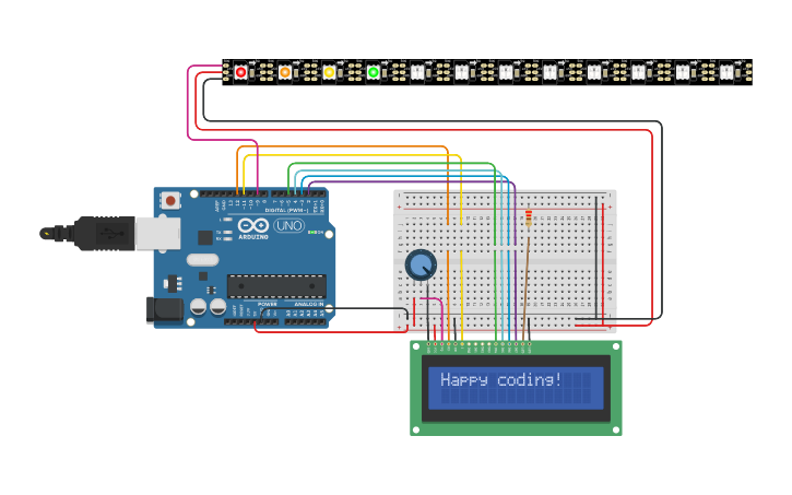 Circuit design LCD and LED Strip Demo | Tinkercad