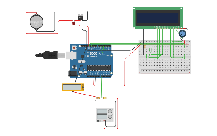 Circuit design Battery stuff + Display - Tinkercad