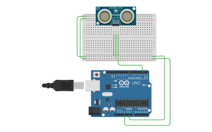 Circuit design Distance sensor - Tinkercad