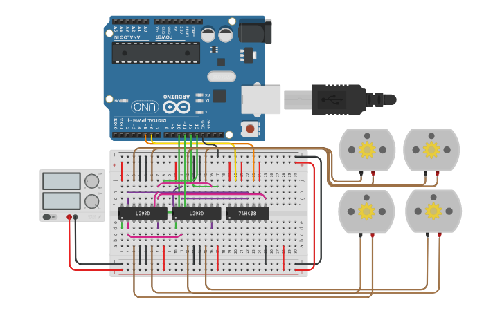 Circuit Design Motor Control Using L293d Driver Tinkercad