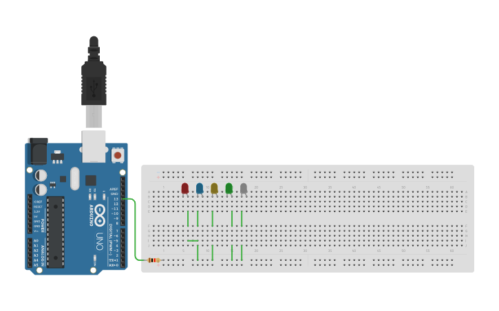 Circuit design Secuenciador de luces | Tinkercad