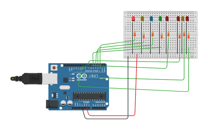 Circuit design For Loop in LED Tinker cad_LED Pattern | Tinkercad