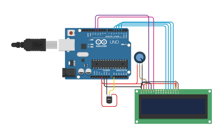 Circuit design LCD + Temperature Sensor - Tinkercad