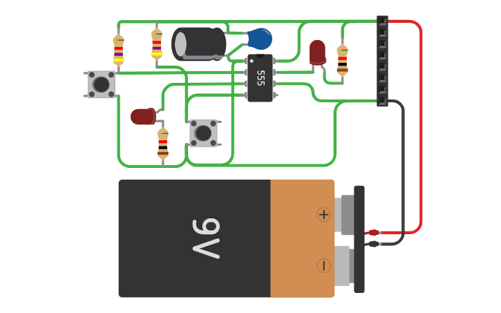 Circuit design NE555 Bistable trigger - Tinkercad