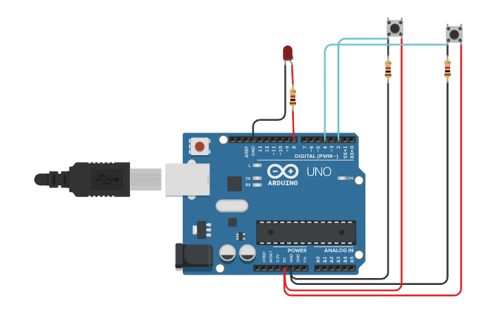 Circuit design encendido y apagado de un led con dos botones pulsadores ...