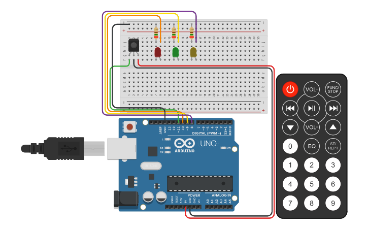 Circuit design ligar led com controle - Tinkercad