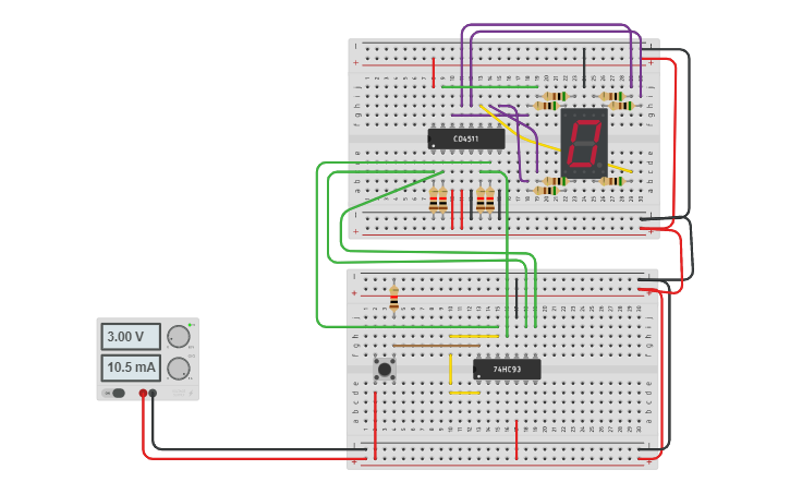 Circuit design 74hc93 cd4511 - Tinkercad