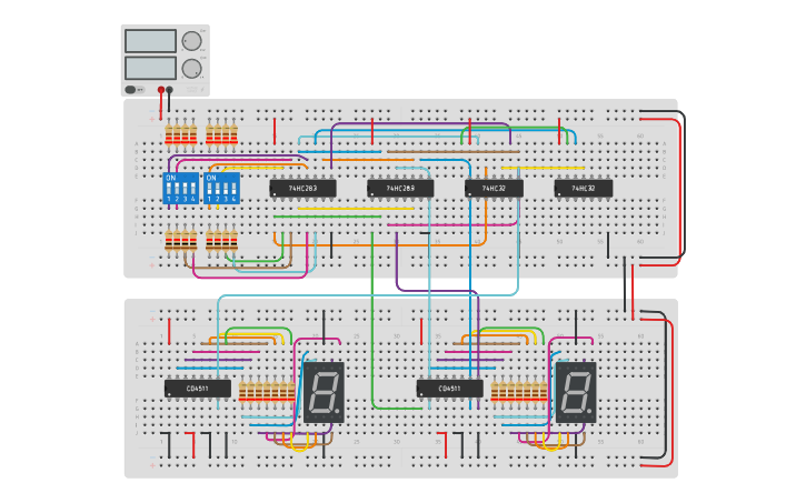 Circuit design SUMADOR DE 4 BITS - Tinkercad
