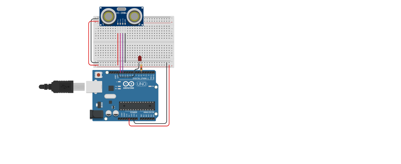 Circuit design Sensor Ultrassônico | Tinkercad