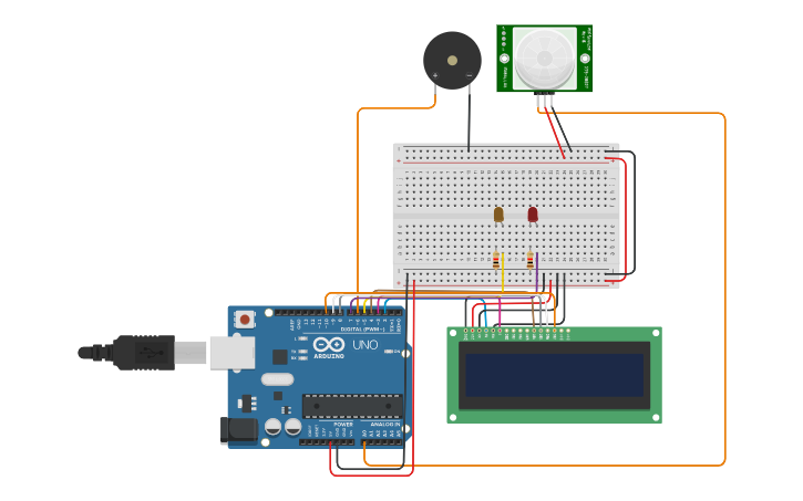Circuit design Alarma con pantalla LCD - Tinkercad