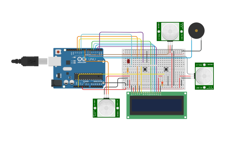 Circuit design Alarmas de movimiento - Tinkercad
