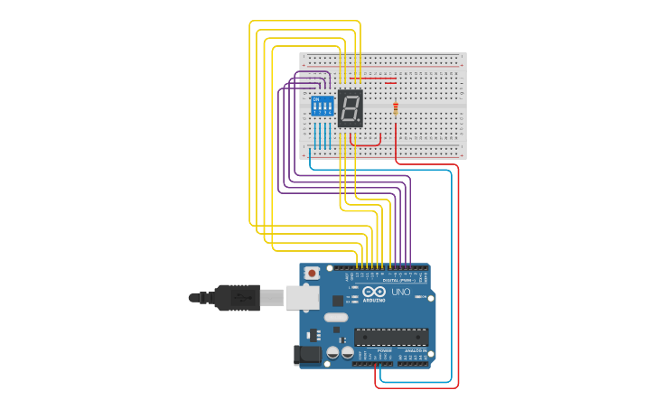Circuit design Seven Segment Display with Switch - Tinkercad