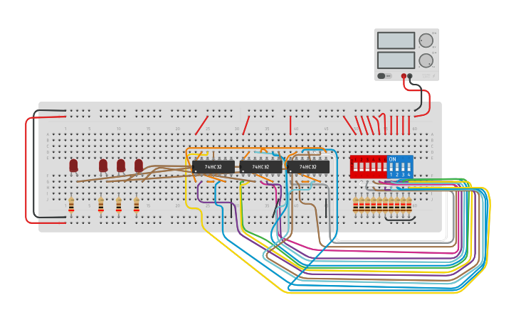 Circuit design Decodificador decimal - binário BCD 8421 - Tinkercad