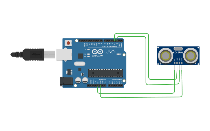 Circuit design ultrasonic sensor - Tinkercad