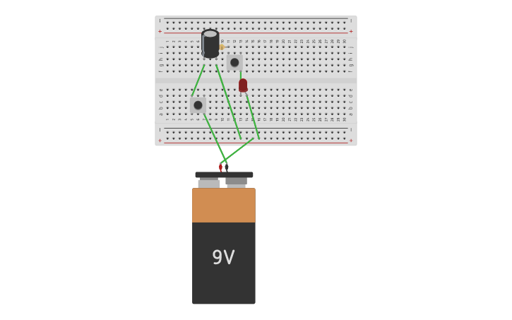 Circuit design Charging/Discharging Capacitor. Breadboard - Tinkercad