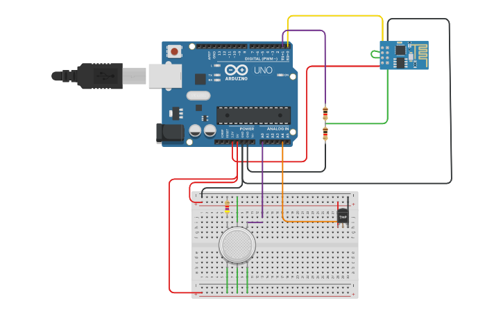 Circuit Design Esp8266 With Thingspeak Cloud Tinkercad