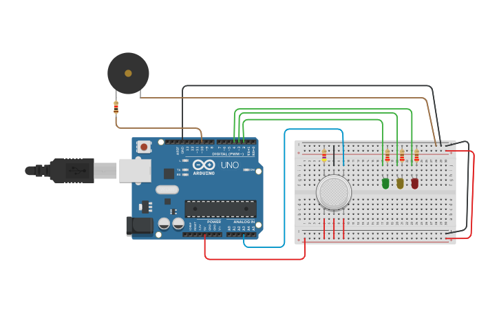 Circuit design smoke alarm | Tinkercad