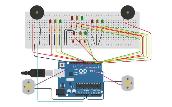 Circuit design TRAFFIC LIGHT CONTROL SYSTEM - Tinkercad