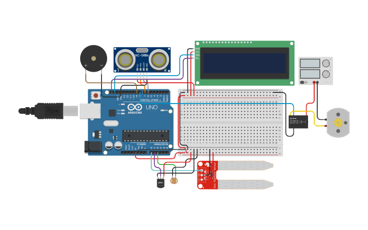 Circuit design Smart Irrigation system - Tinkercad