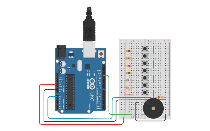 Circuit design Copy of piano 2da Analógico - Tinkercad
