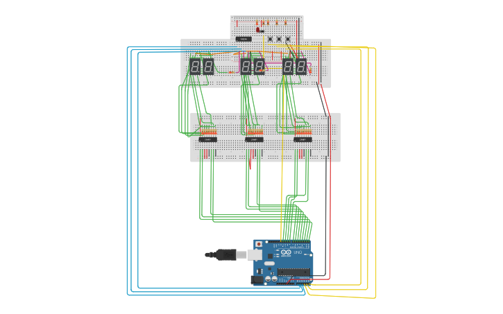 Circuit design clock using 7 segment led - Tinkercad