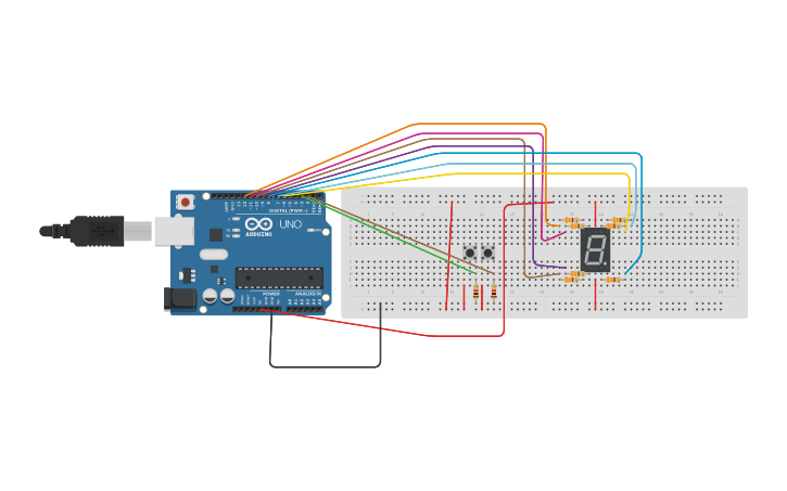 Circuit design 7segment button count - Tinkercad