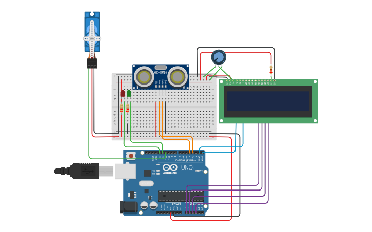 Circuit design Exercício_Servo_LCD | Tinkercad