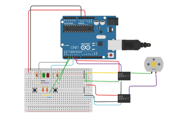 Circuit design Inversión giro motor VCD TK Arduino - Tinkercad