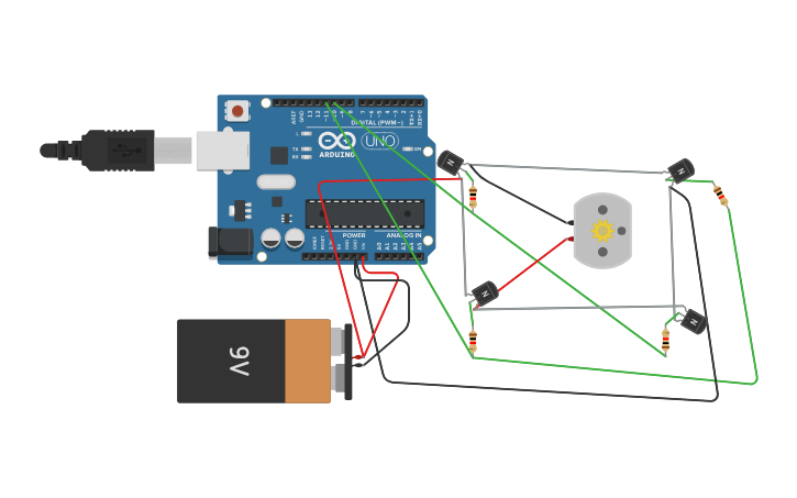 Circuit design Vallarino NPN H Bridge, Improved by Bernie - Tinkercad