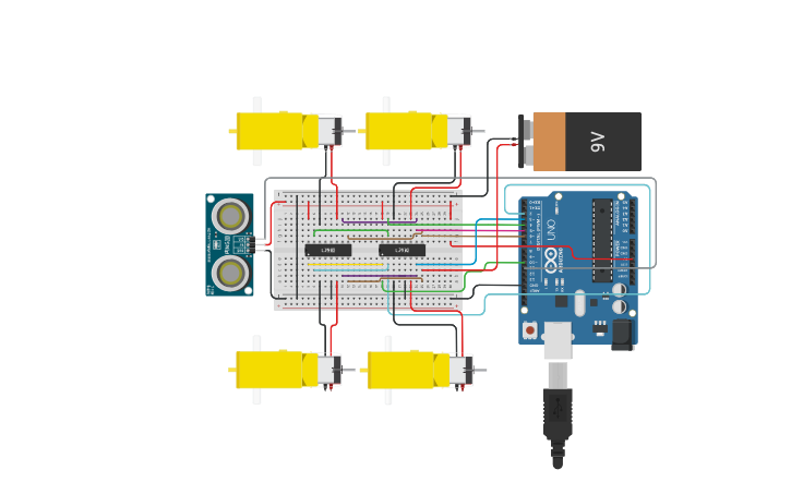 Circuit design Arduino Controlled Obstacle Avoidance Four Motor Robot ...