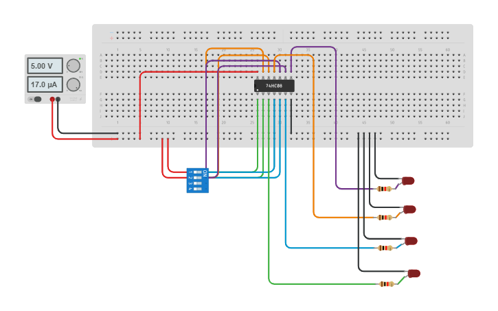 Circuit design AND Gate - 7408 IC - Tinkercad