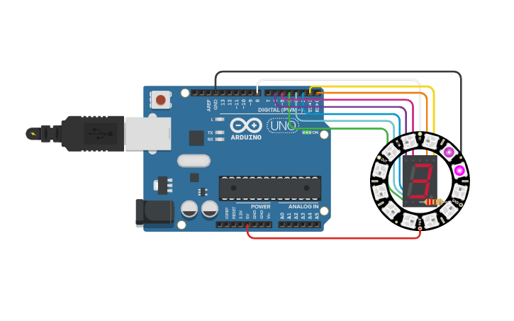 Circuit design Simple timer with LED ring - Tinkercad