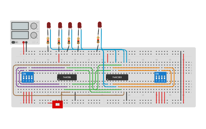 Circuit design 4 bit Adder/Subtractor - Tinkercad