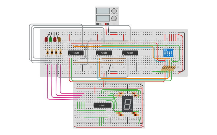 Circuit design CIRCUITO DIGITAL MULTIPLICADOR DE DOS NÚMEROS BINARIOS - Tinkercad