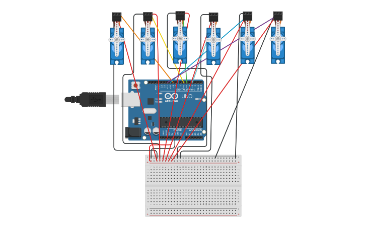 Circuit design 6DOF robotic arm Backward - Tinkercad