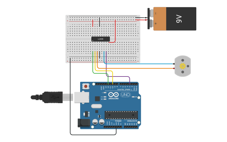 Circuit design L293D擴充版控直流馬達 - Tinkercad