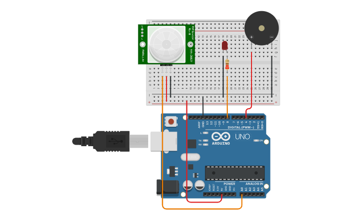 Circuit design Intruder Detection System - Tinkercad