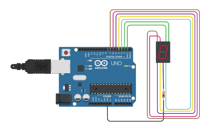 Circuit design Display de 7 segmentos - 0 a 9 - Tinkercad
