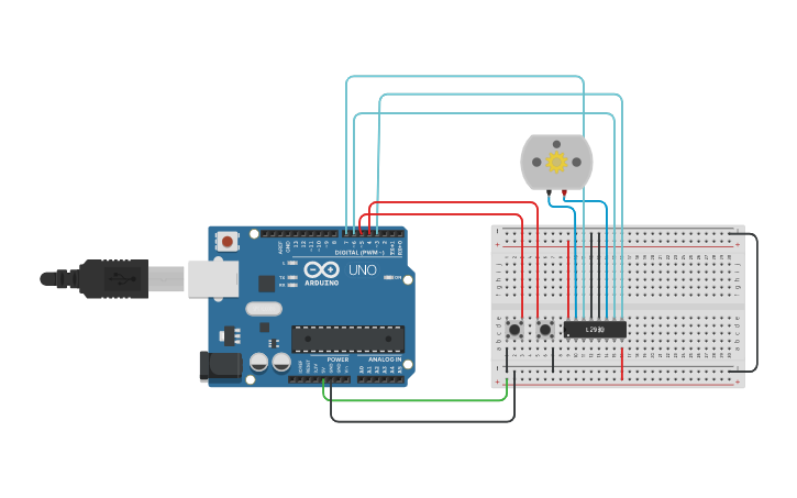 Circuit design Dc motor Speed and direction Control Via H-Bridge L298 - Tinkercad