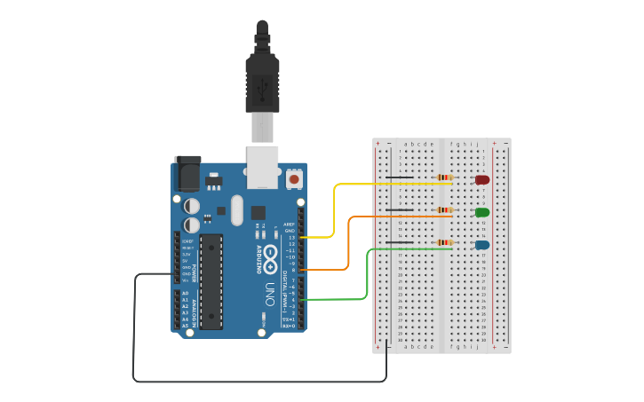 Circuit design 3 LED Chaser - Tinkercad