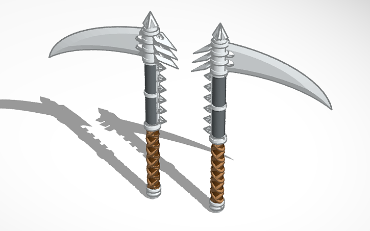 3D design Dual-Wielded Scythe Axes (Kama) - Reaper Twins - Tinkercad