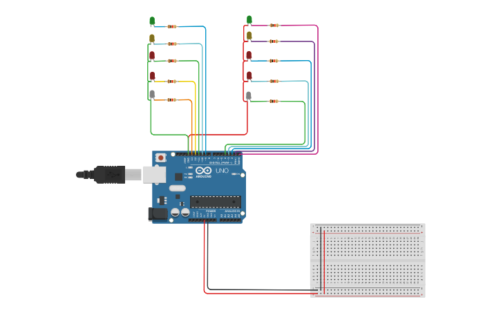 Circuit design Traffic Lights - Tinkercad