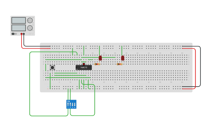Circuit design 2-bit JK Flip Flop Counter - Tinkercad