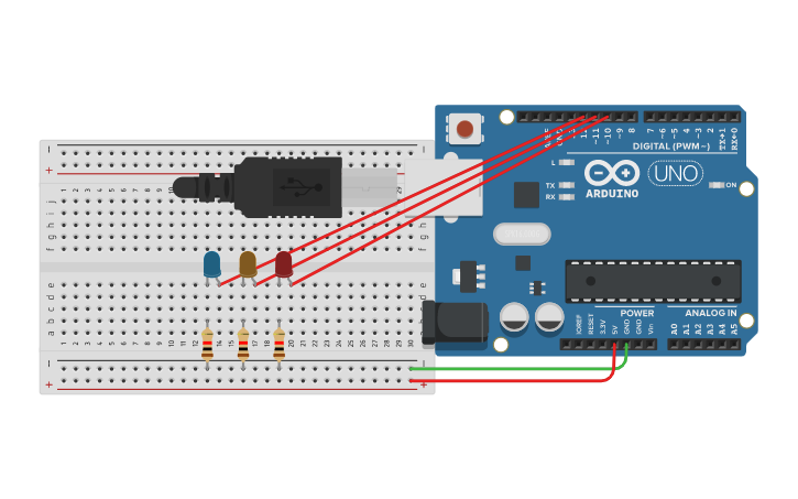 Circuit design Secuencia de luces - Ejercicio 1 - Tinkercad