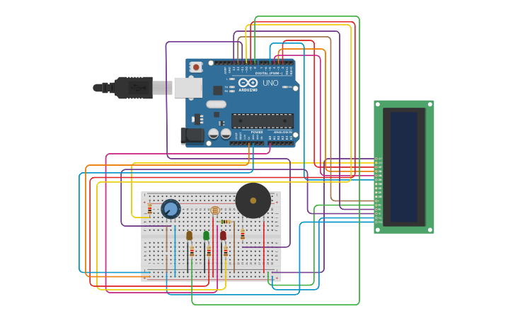 Circuit design Tgs-5 Sensor+LED+Potensio+LCD+Buzzer - Tinkercad