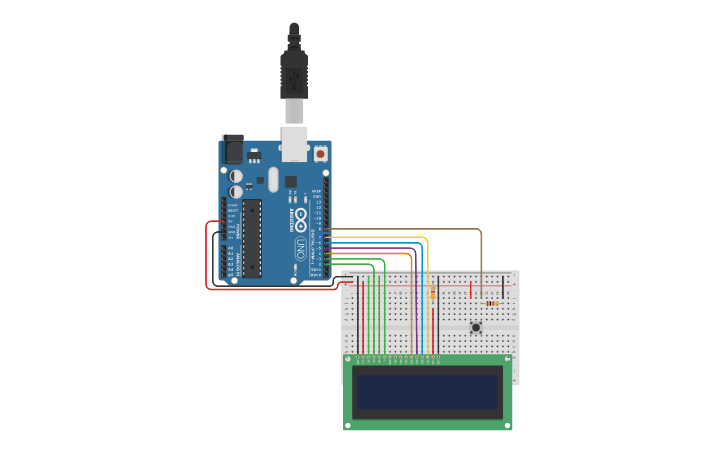Circuit design 20. Desplegar mensajes en LCD con Arduino - Tinkercad