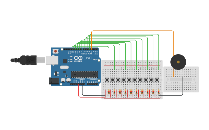 Circuit design Pianino | Tinkercad