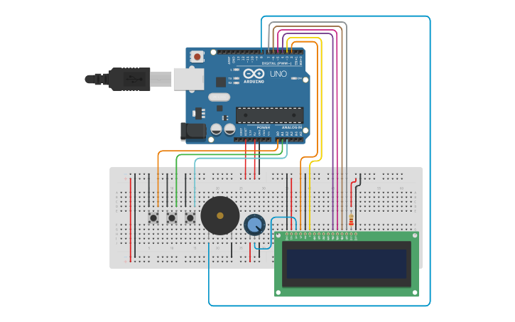 Circuit design Digital Counter with LCD display and Push button - Tinkercad