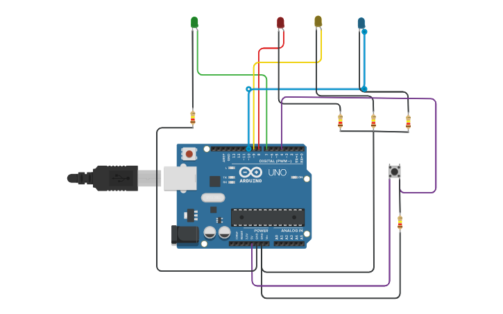 Circuit design circuito con ciclo de repetición - Tinkercad