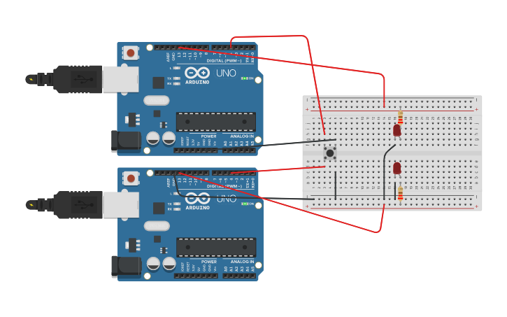 Circuit design Arduinos parallel | Tinkercad